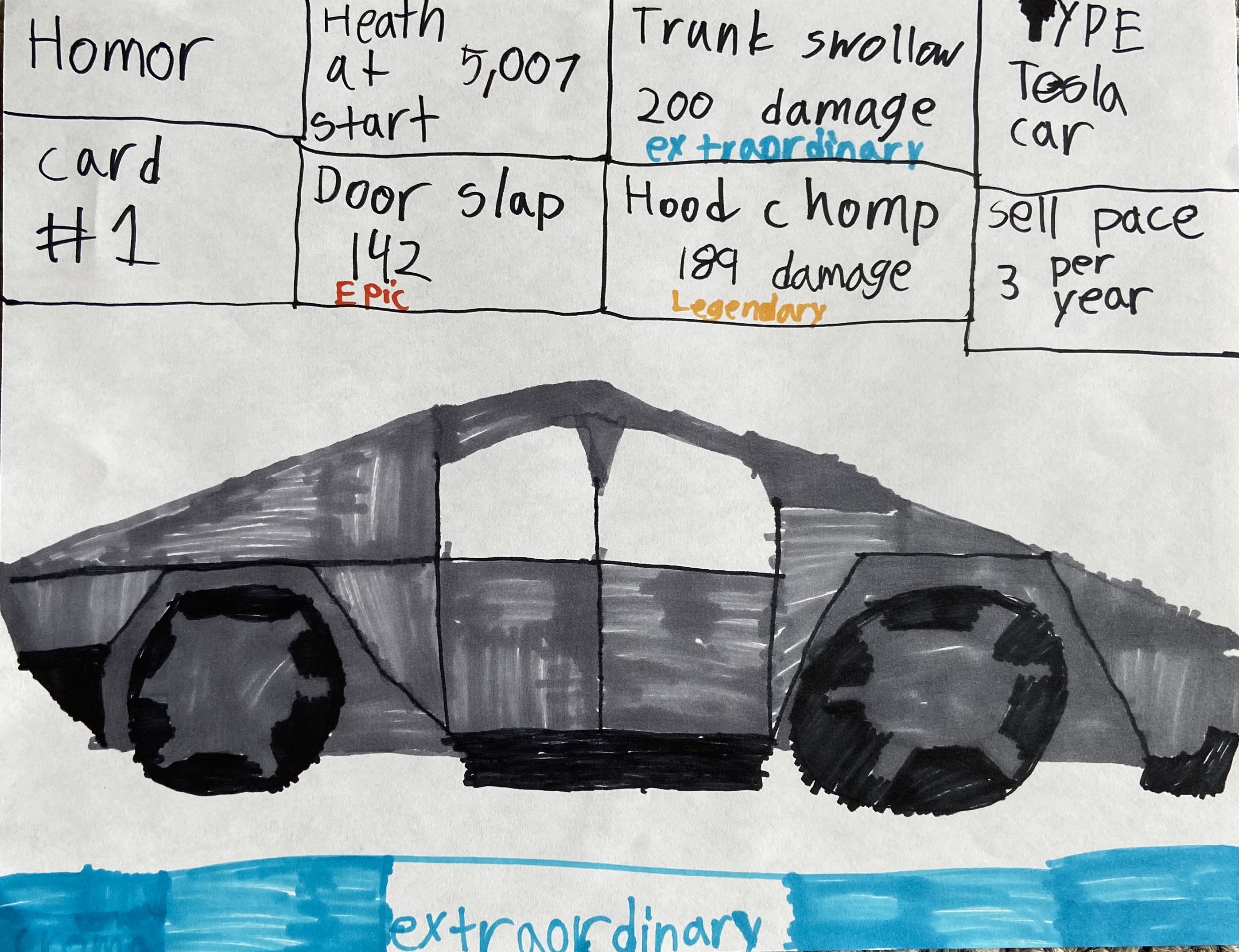 Kid Art Show | Homor the Tesla gyro card.